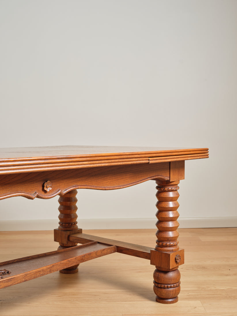French Oak Dining Table with Spindle Legs in the Manner of Dudouyt c ...