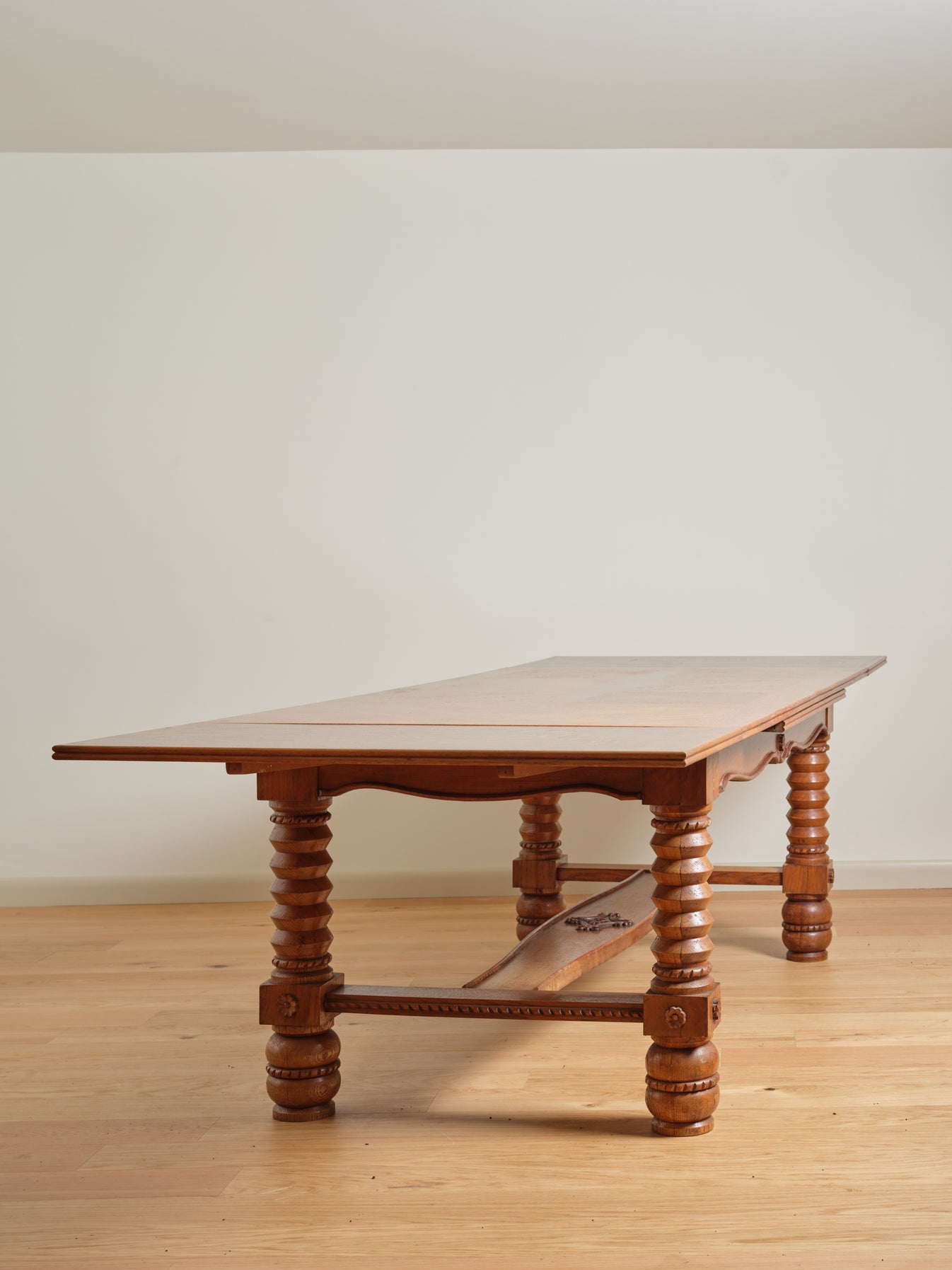 French Oak Dining Table with Spindle Legs in the Manner of Dudouyt c ...